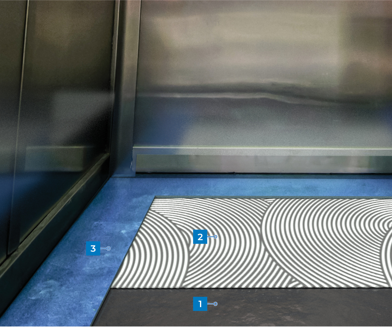 Interior service and maintenance areas: Rubber over steel | Mapei